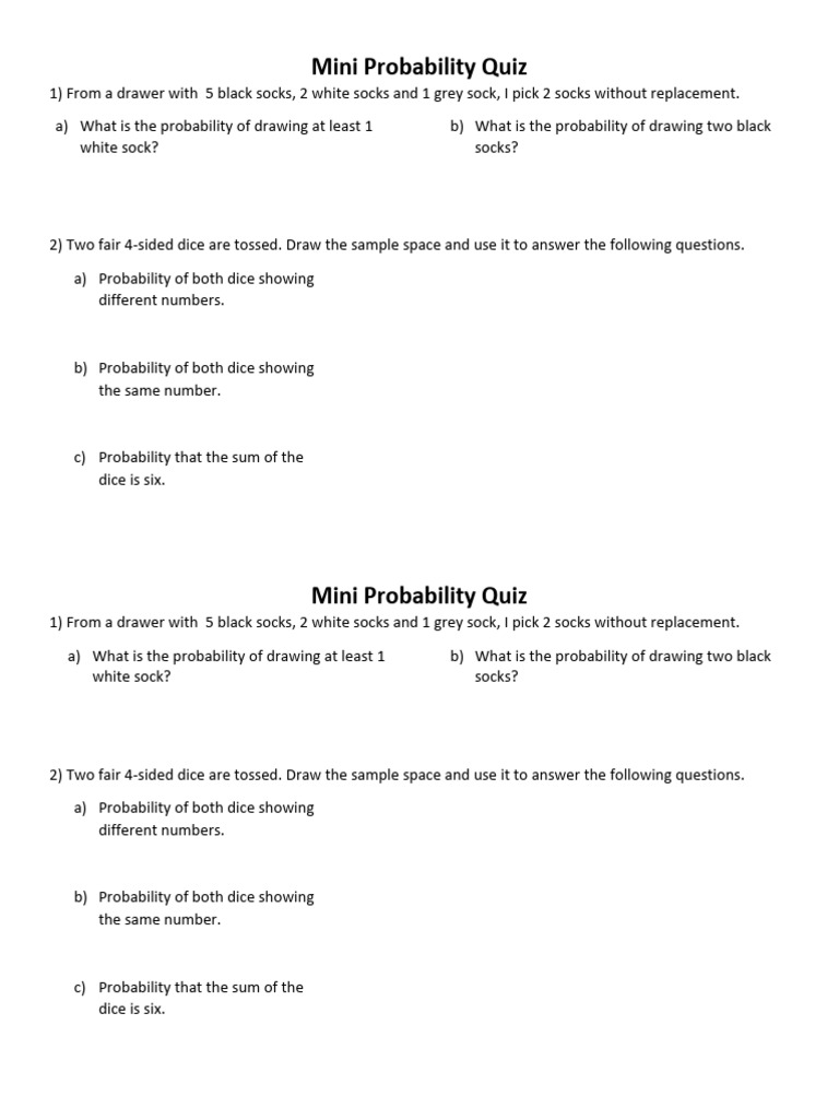 Mini Probability Quiz Questions & Solutions | PDF