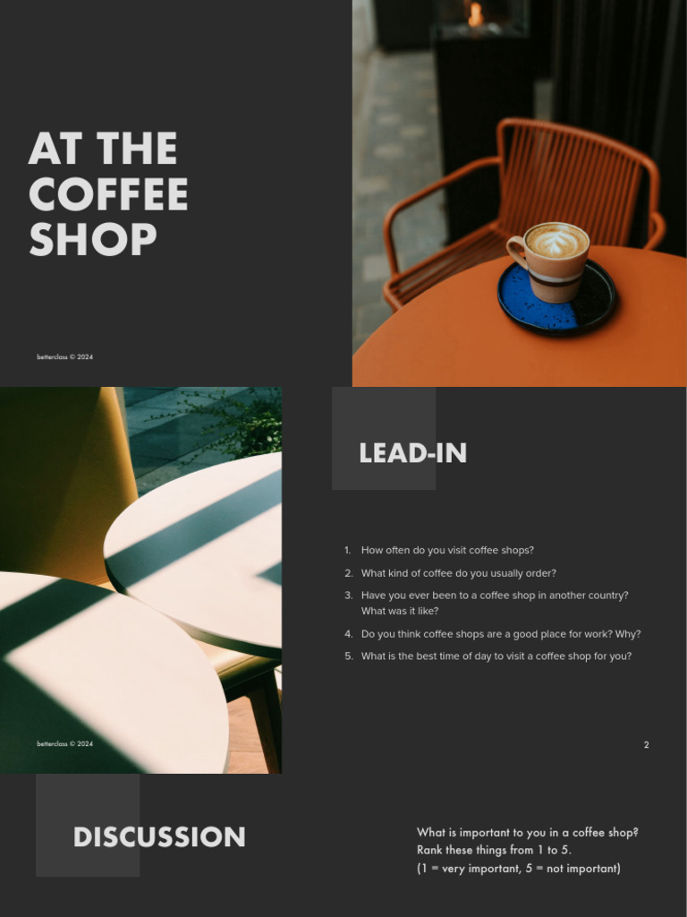 Coffee Shop Discussion and Vocabulary Guide | PDF | Coffeehouse | Coffee