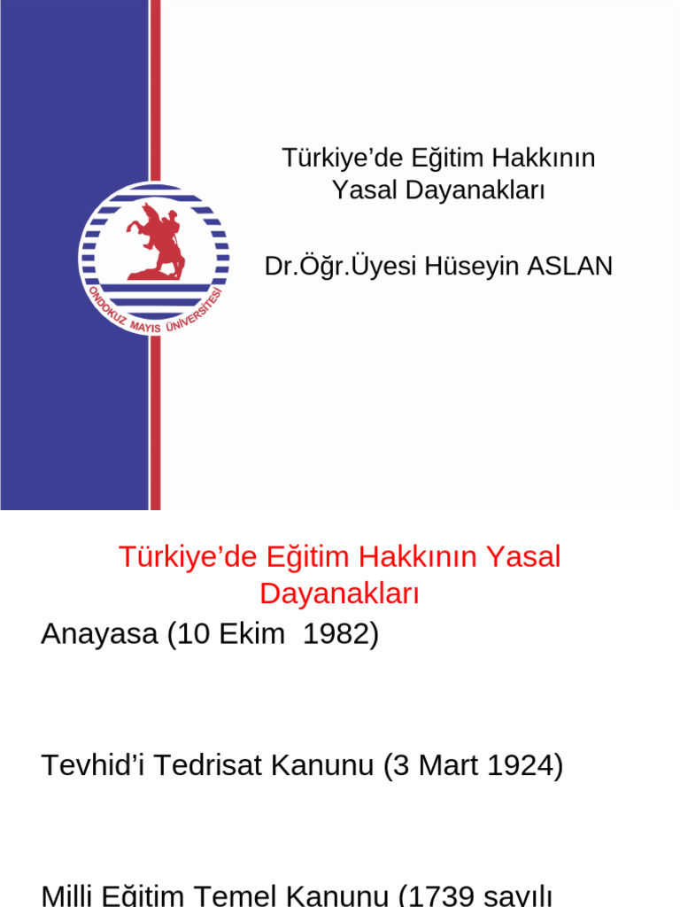 Türkiye’de Eğitim Hakkının Yasal Dayanakları | PDF