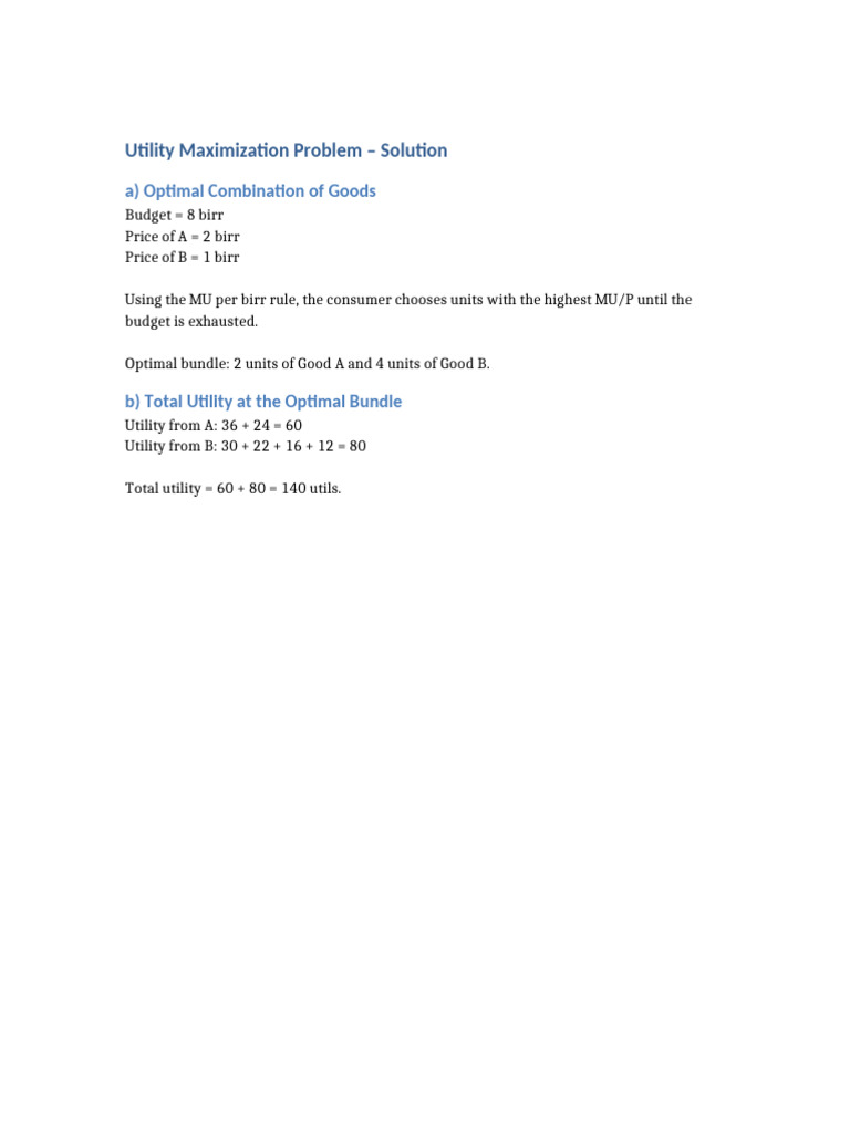 Utility Maximization Solution | PDF