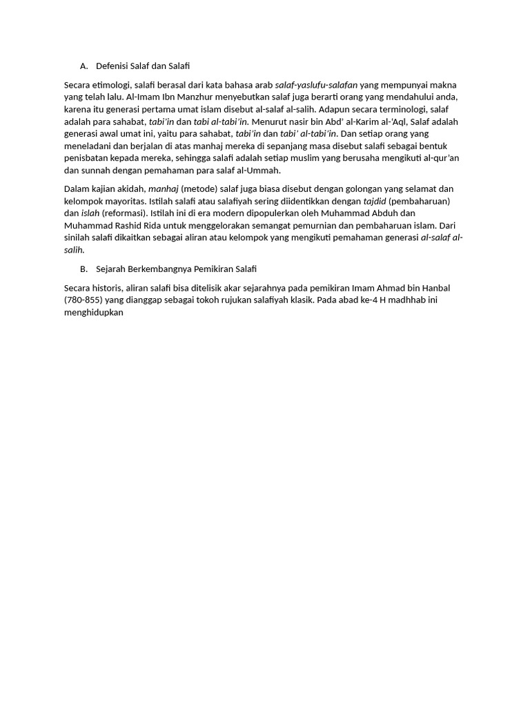 Defenisi Salaf Dan Salafi | PDF