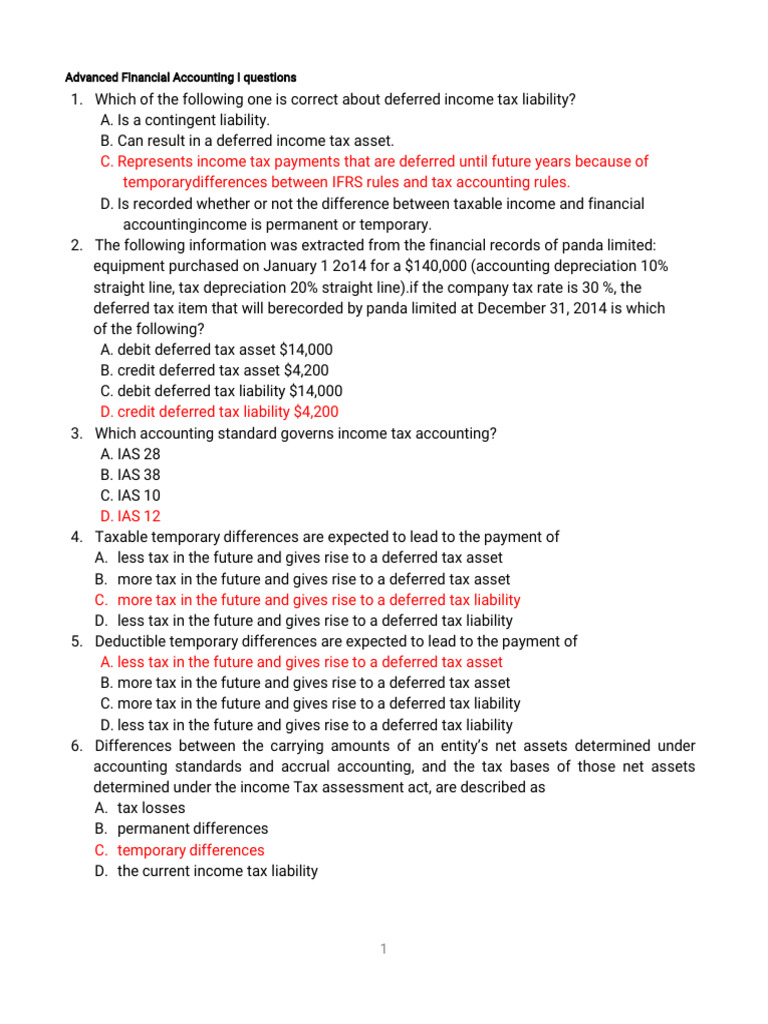 Advanced Financial Accounting Quiz Questions | PDF
