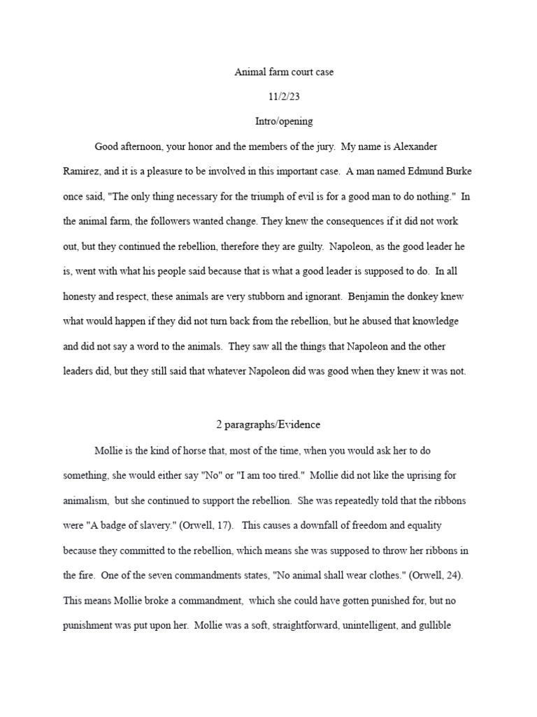 Animal Farm Court Case-2 | PDF