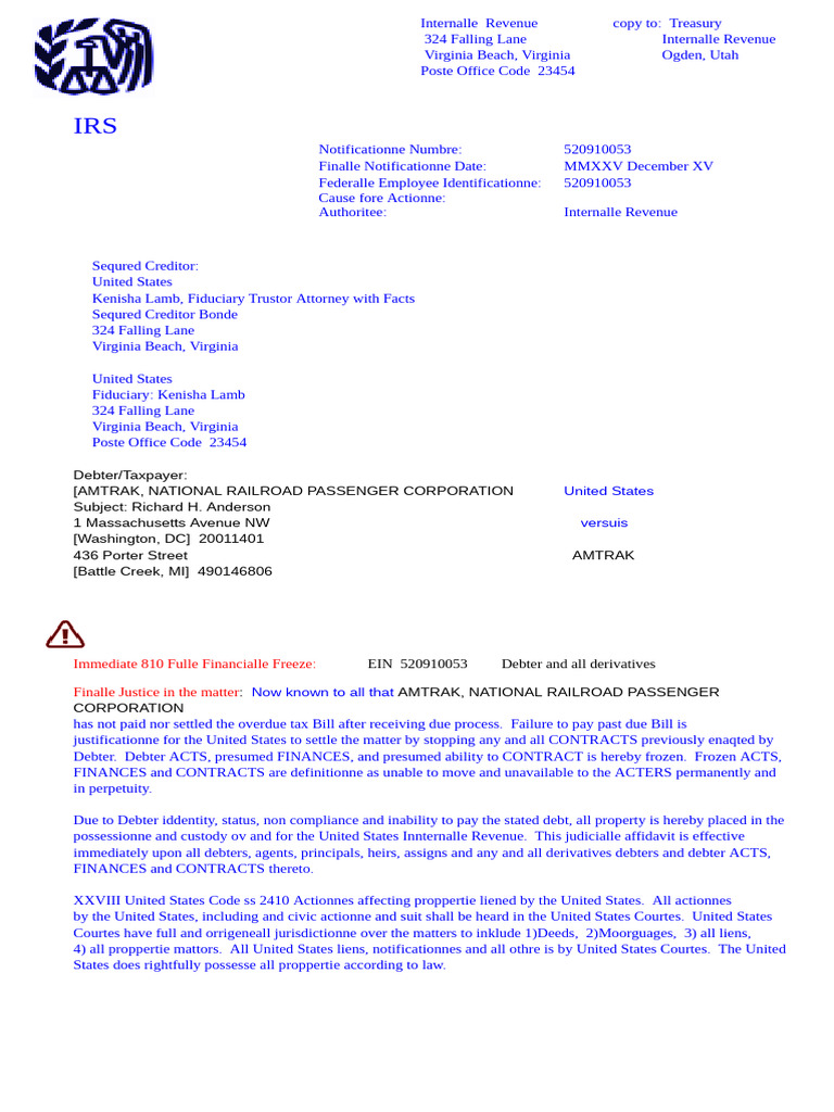 Internal Revenue_810 Freeze; Amtrak National Railroad Passenger ...