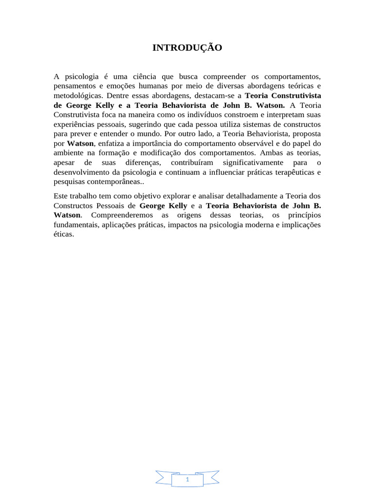 Teorias de Kelly e Watson na Psicologia | PDF | Behaviorismo | Psicologia