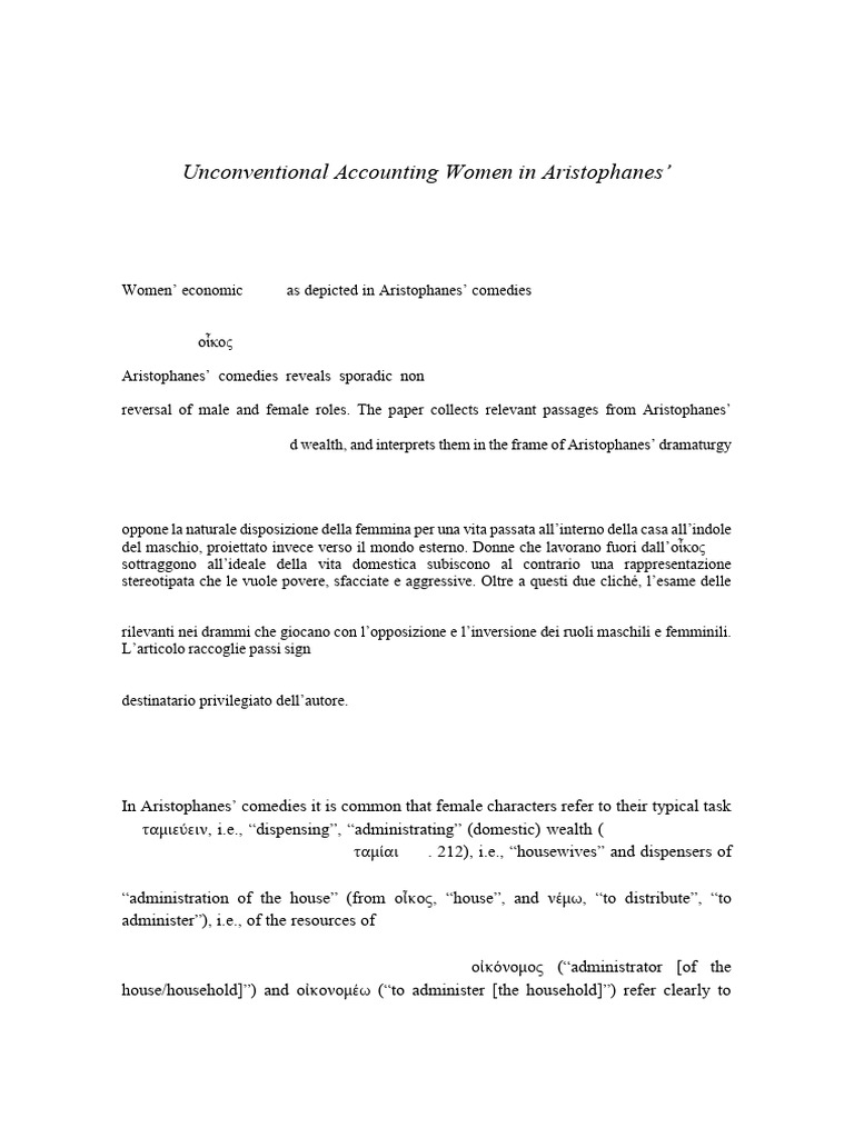 Unconventional Women in Aristophanes' Comedies | PDF | Euripides ...