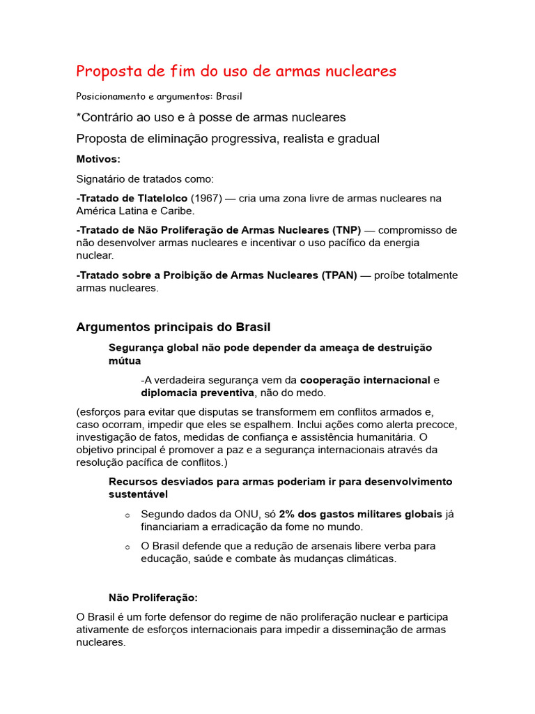 Mini Onu- Brasil propostas | PDF | Armas nucleares | Energia renovável