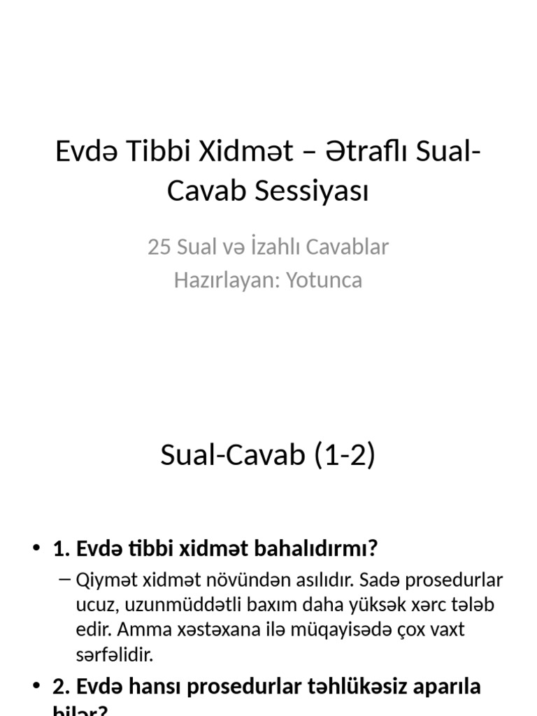 Evde Tibbi Xidmet SualCavab | PDF