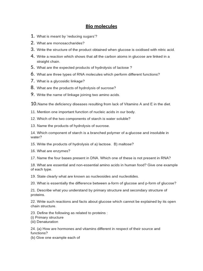 Bio Molecules.worksheet | PDF