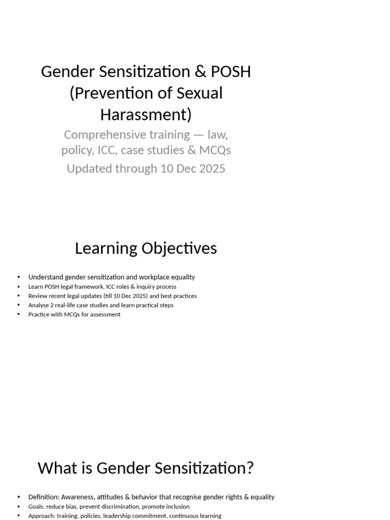 Gender Sensitization POSH 28slides Updated Till 10 Dec 2025 | PDF ...