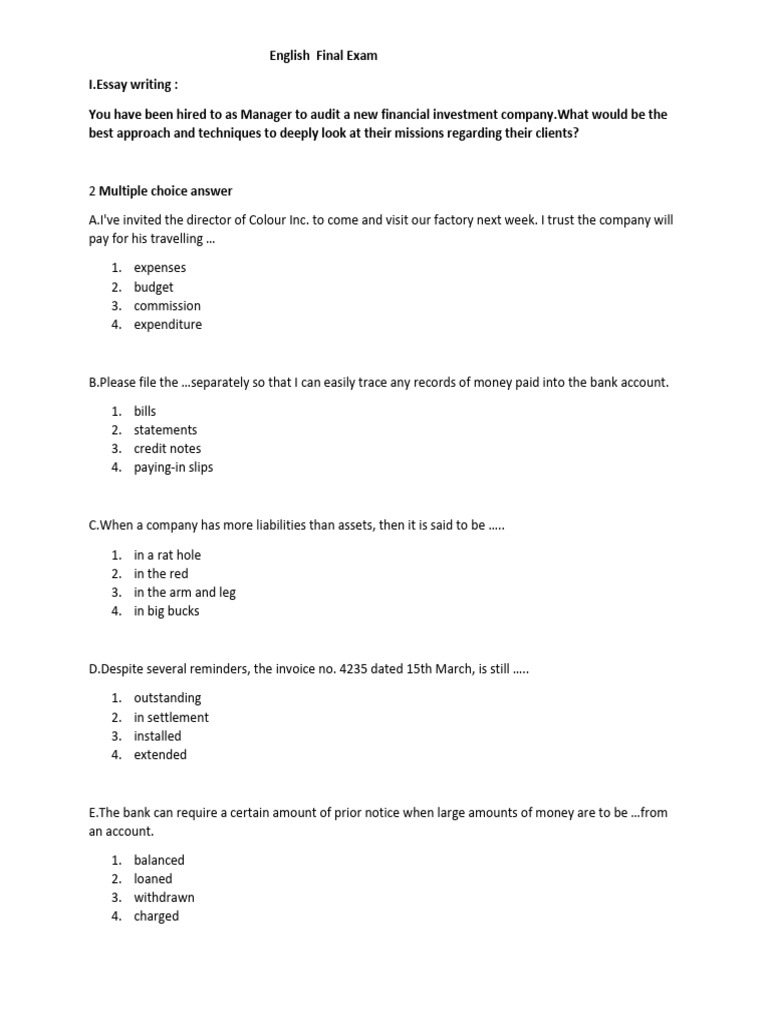 English Final Exam MFP | PDF