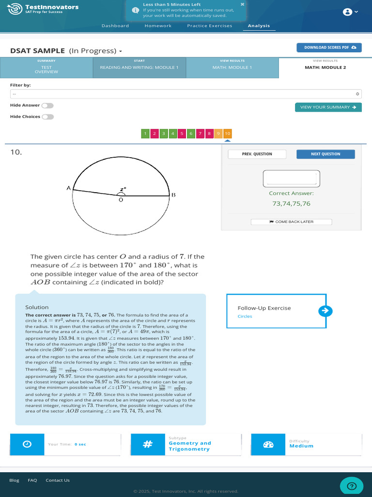 SAT Practice Test | PDF | Area | Circle