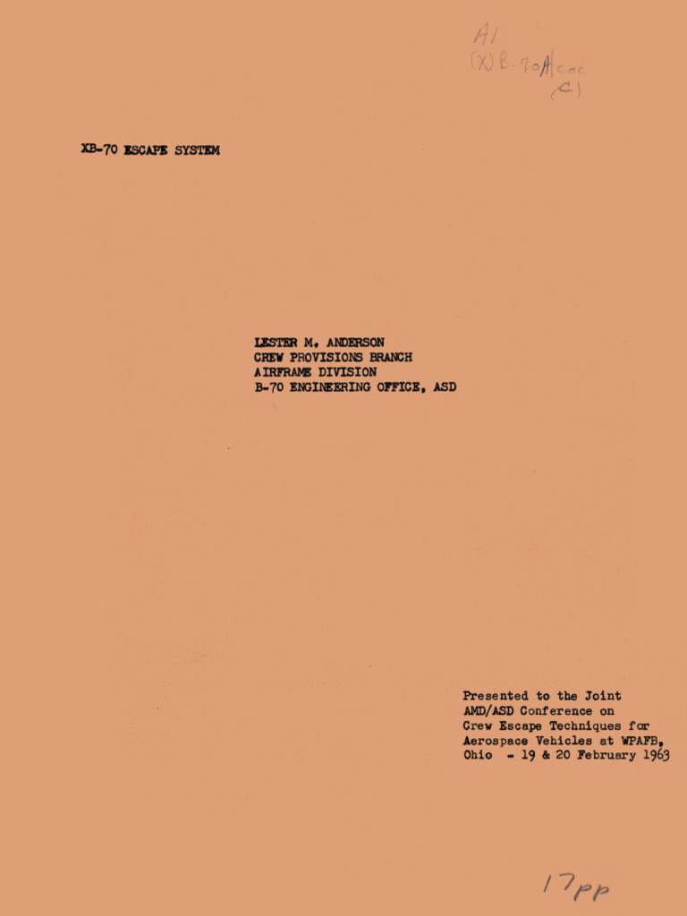 XB-70 Escape System Manual (19!02!1963) | PDF