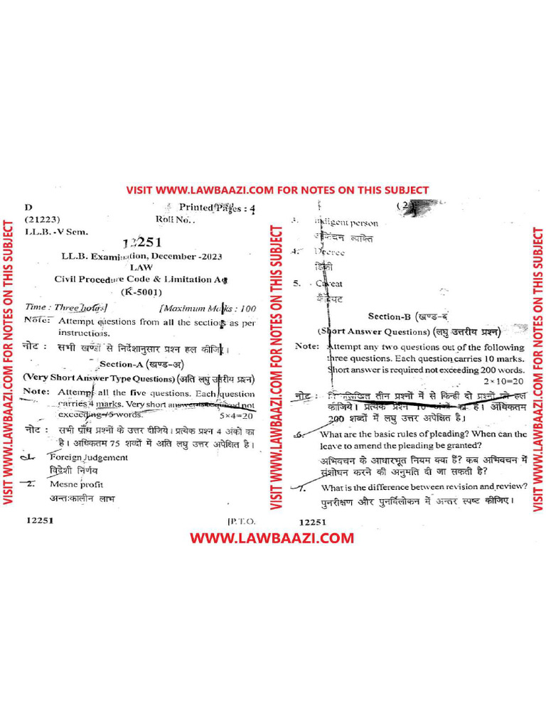 Cpc 2023 Question Paper Lawbaazi | PDF
