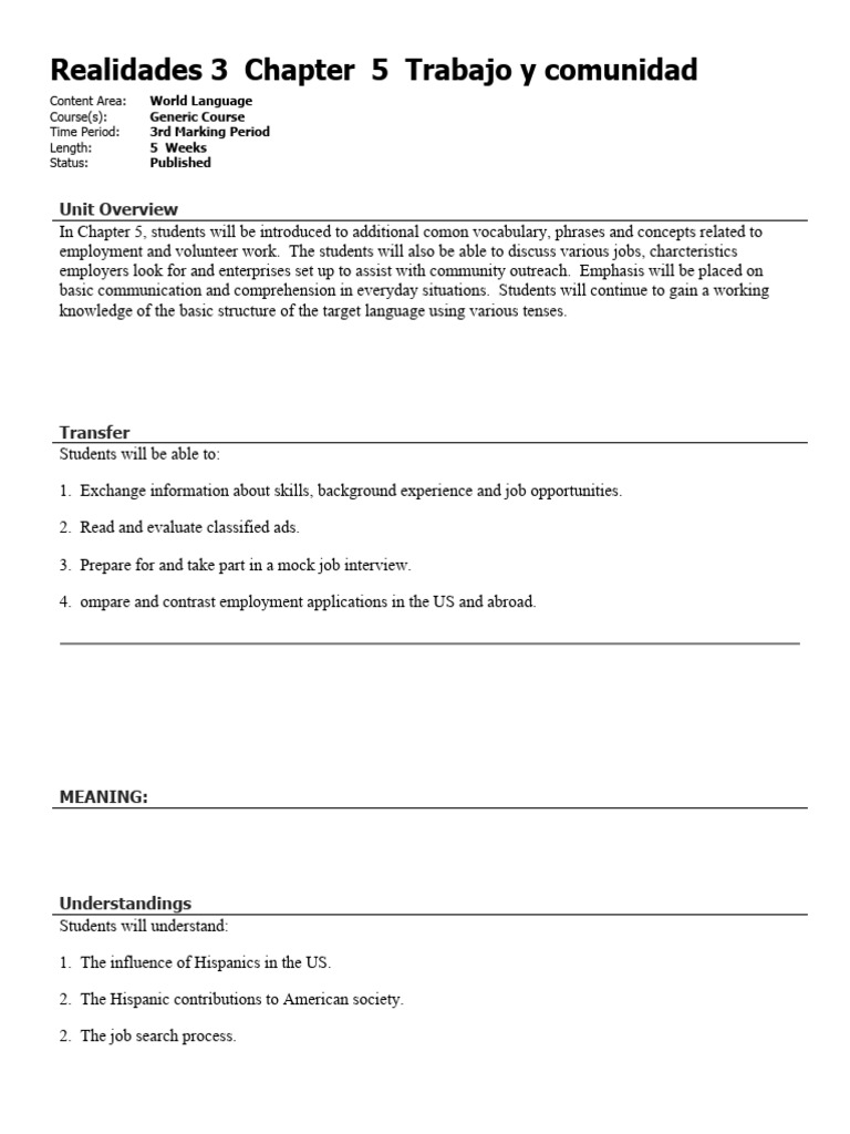 Employment and Community in Spanish | PDF | Reading Comprehension ...
