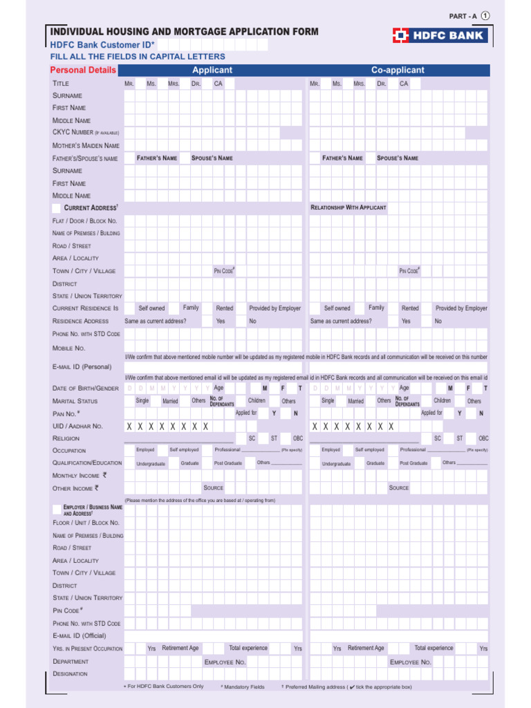 HDFC Bank HL Application Form | PDF | Banks | Loans