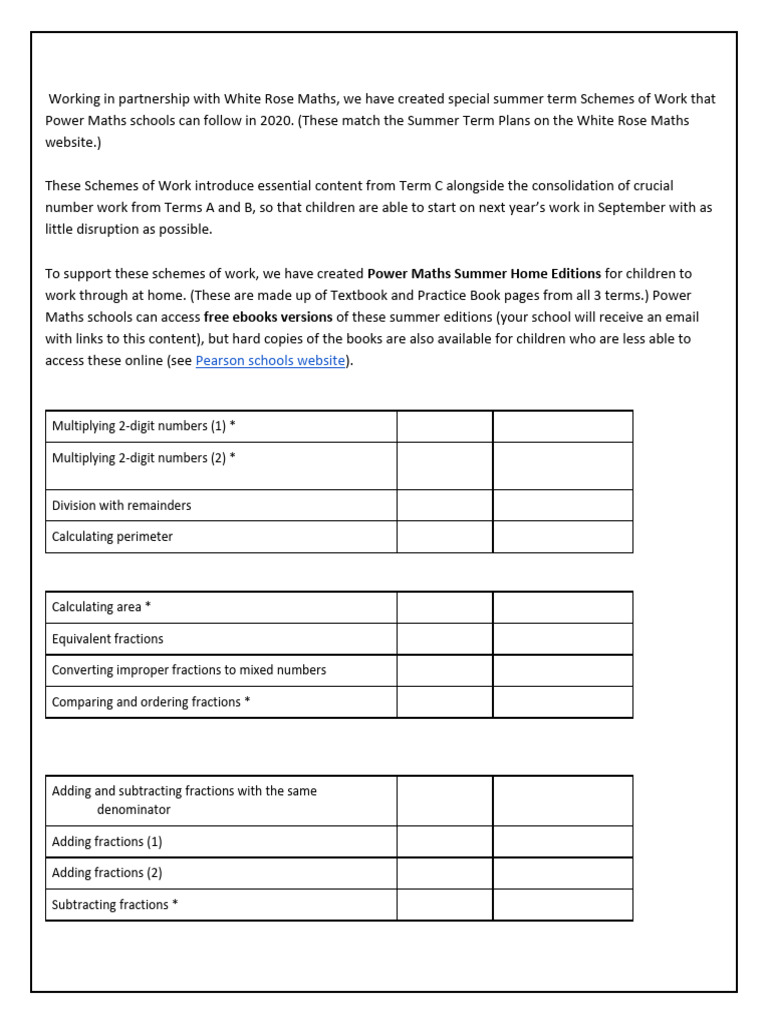 Power Maths Scheme of Work for y5 Summer Home Edition (1) | PDF ...