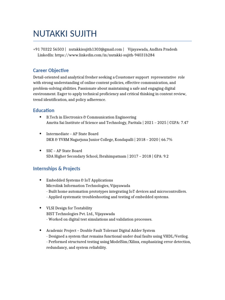 Nutakki Sujith Resume | PDF