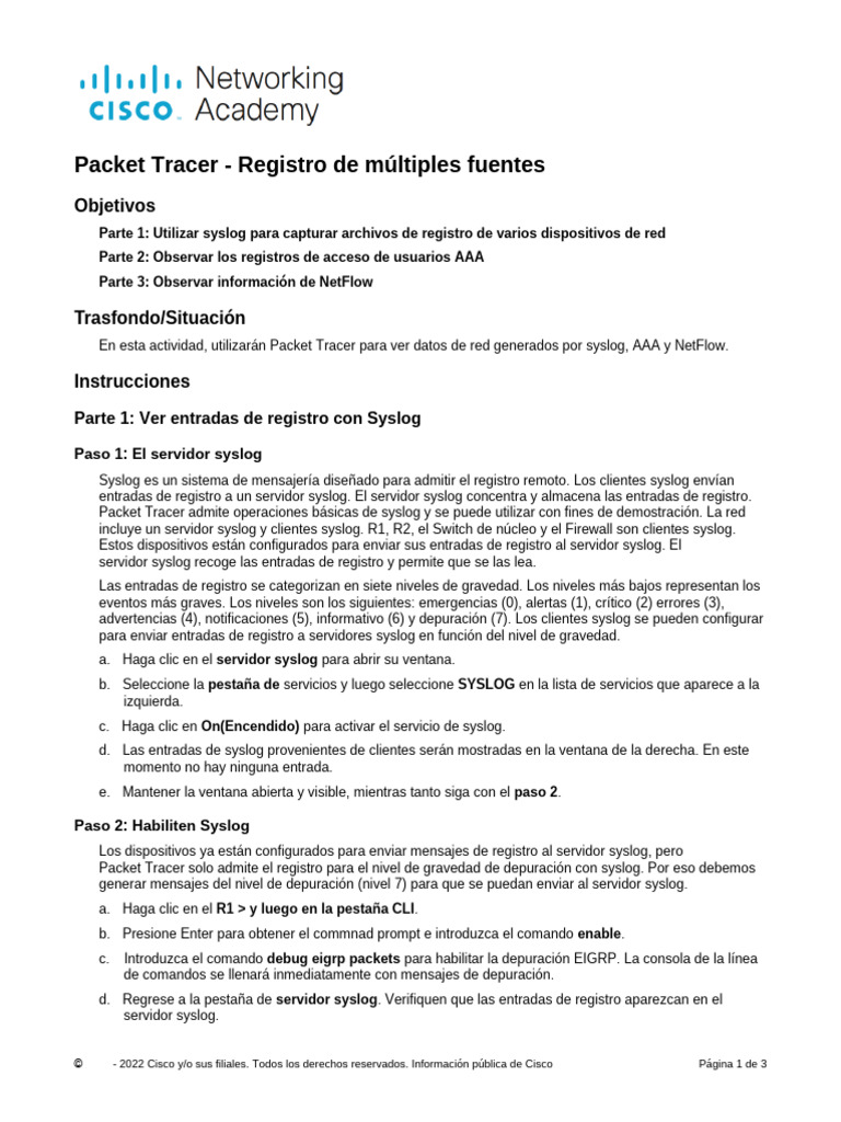 Spanish_10_3_11_Packet_Tracer_Logging_from_Multiple_Sources | PDF | Servidor (Computación ...