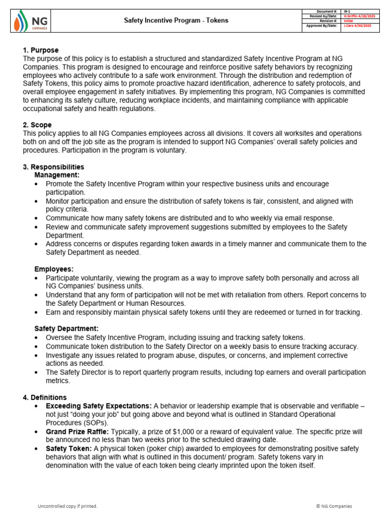 NG Companies Safety Incentive Program | PDF | Safety | Incentive