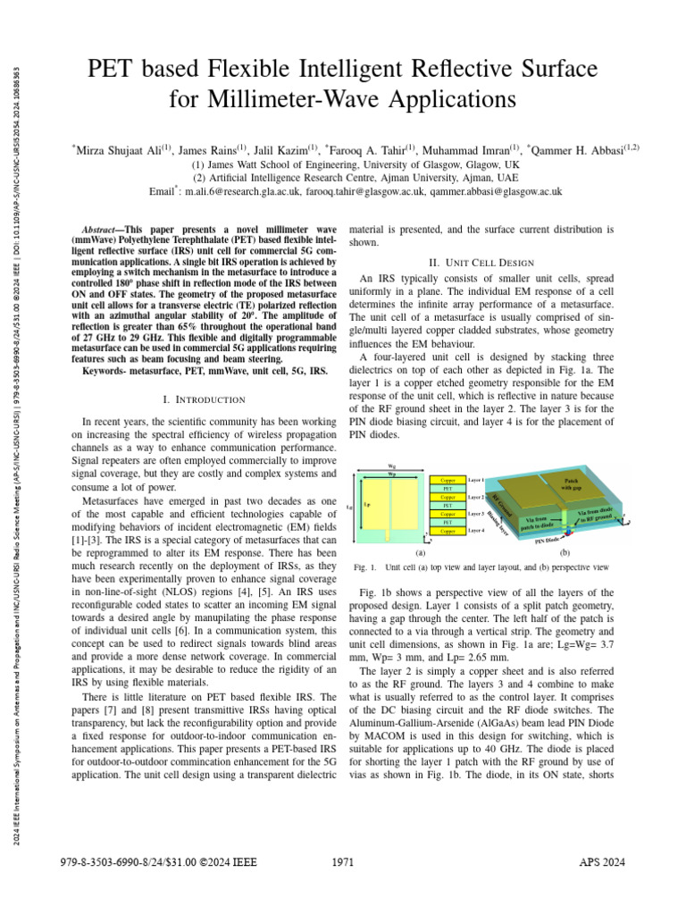 PET Based Flexible Intelligent Reflective Surface for Millimeter-Wave ...