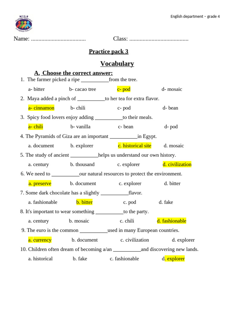 English - G4 - PP - W6 Answers | PDF | Chocolate | Cocoa Bean
