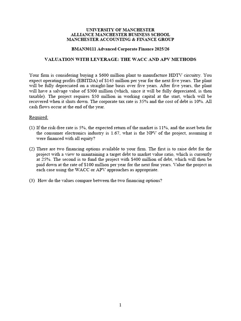 Advanced Corporate Finance Valuation Methods | PDF