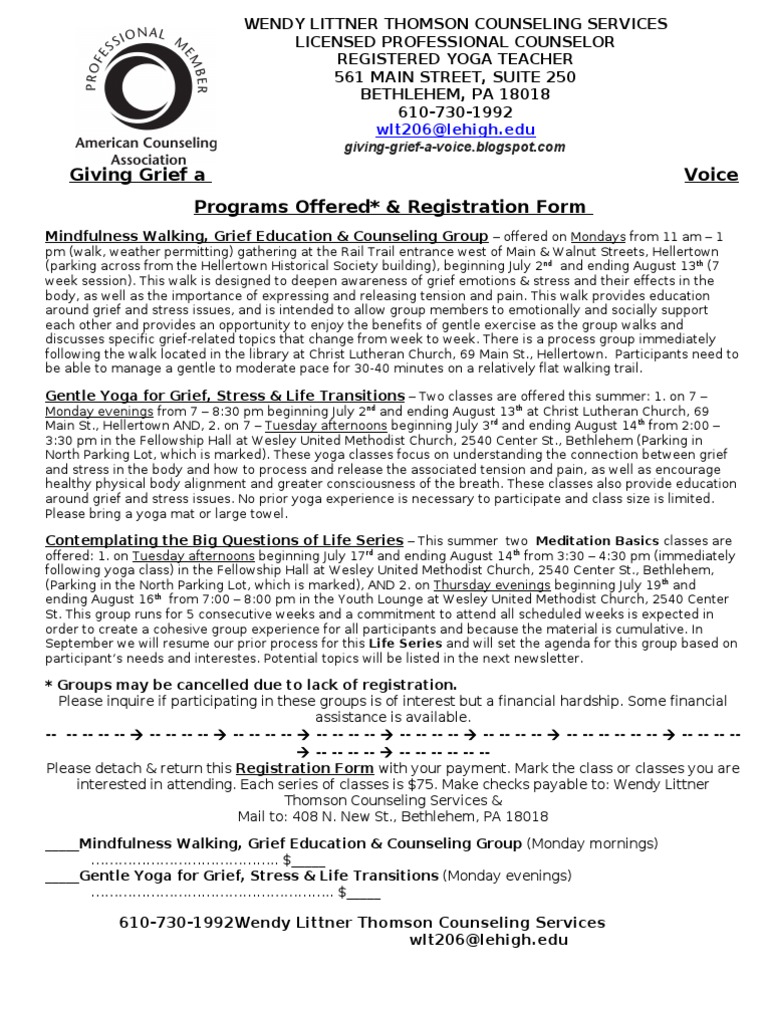Registration Form July - August 2012 | PDF | Grief | Psychological Concepts