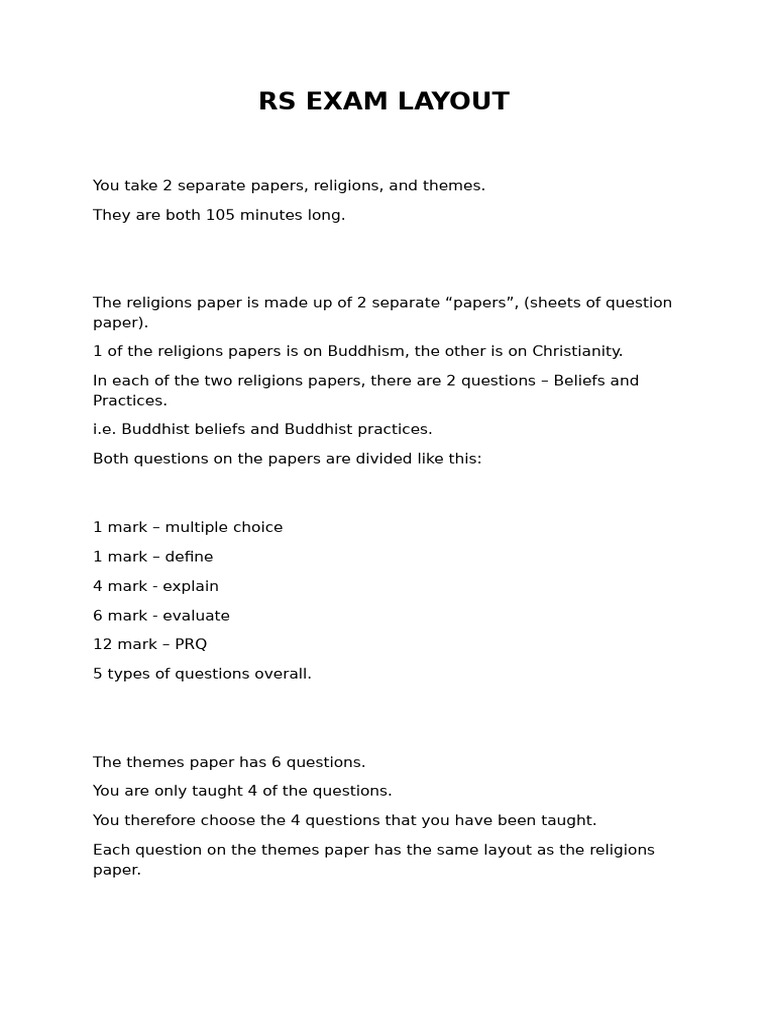 RS Exam Format: Religions & Themes | PDF