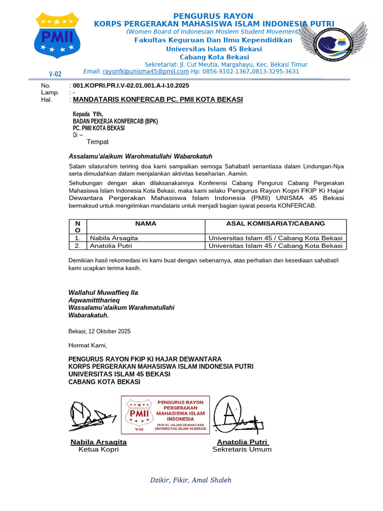 Kop Surat Kopri Pmii Unisma | PDF