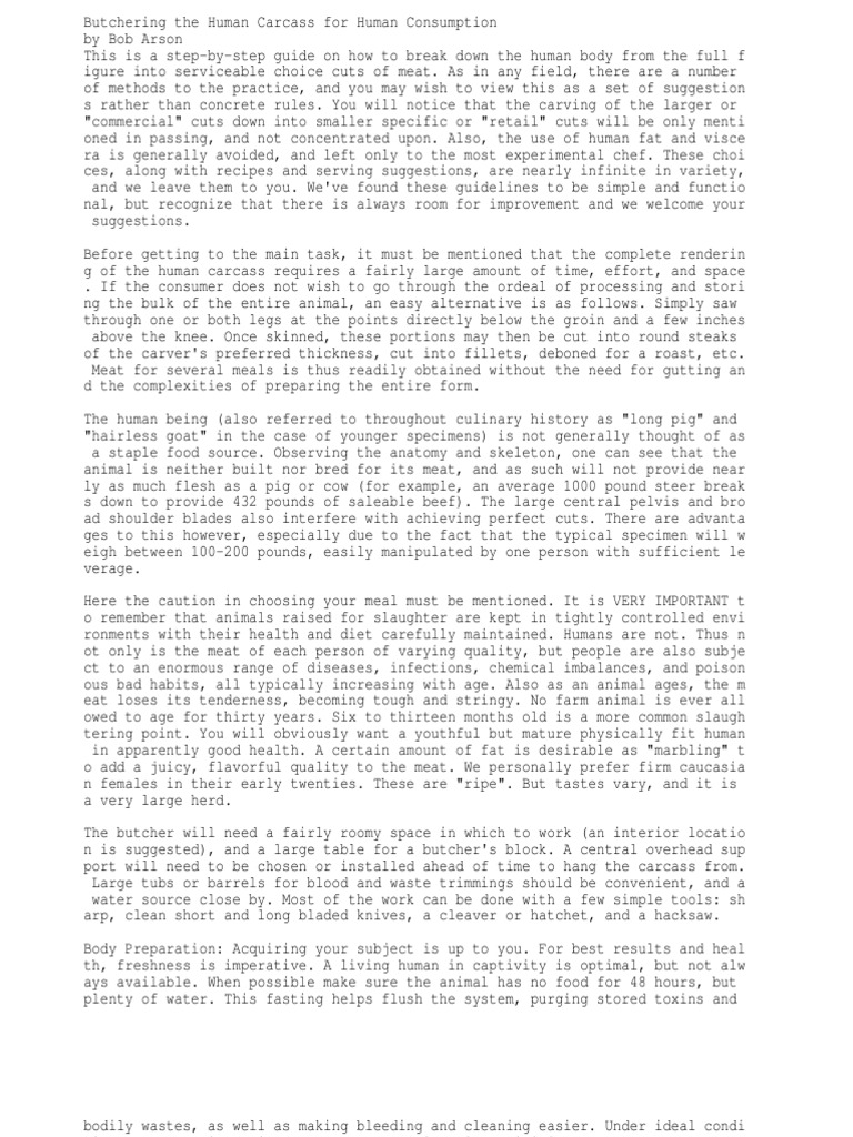 Butchering The Human Carcass For Human Consumption | PDF | Arm | Shoulder