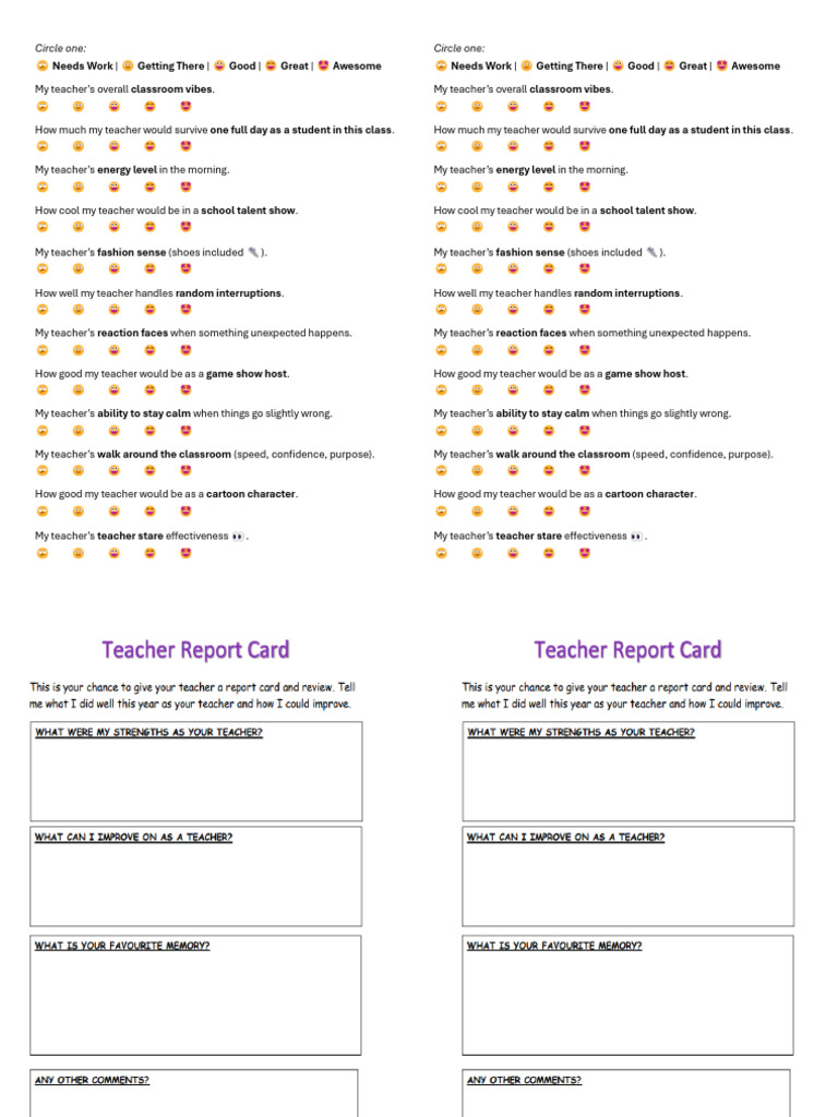 Teacher Report Card | PDF