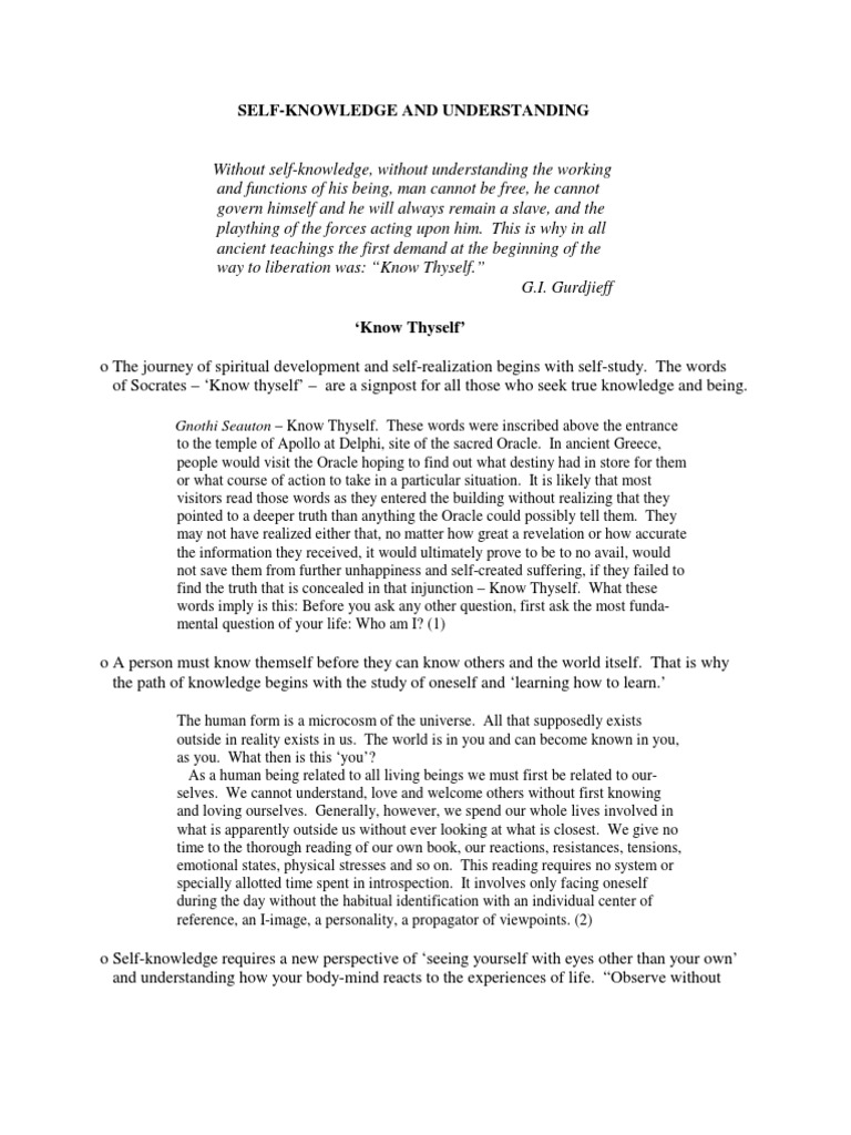 Self-Knowlege and Understanding | PDF | Thought | Self Awareness