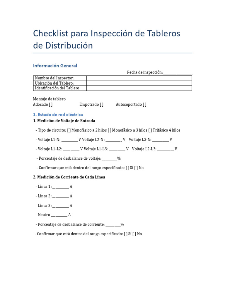 Checklist De Inspección De Tableros Pdf Electricidad Ingenieria