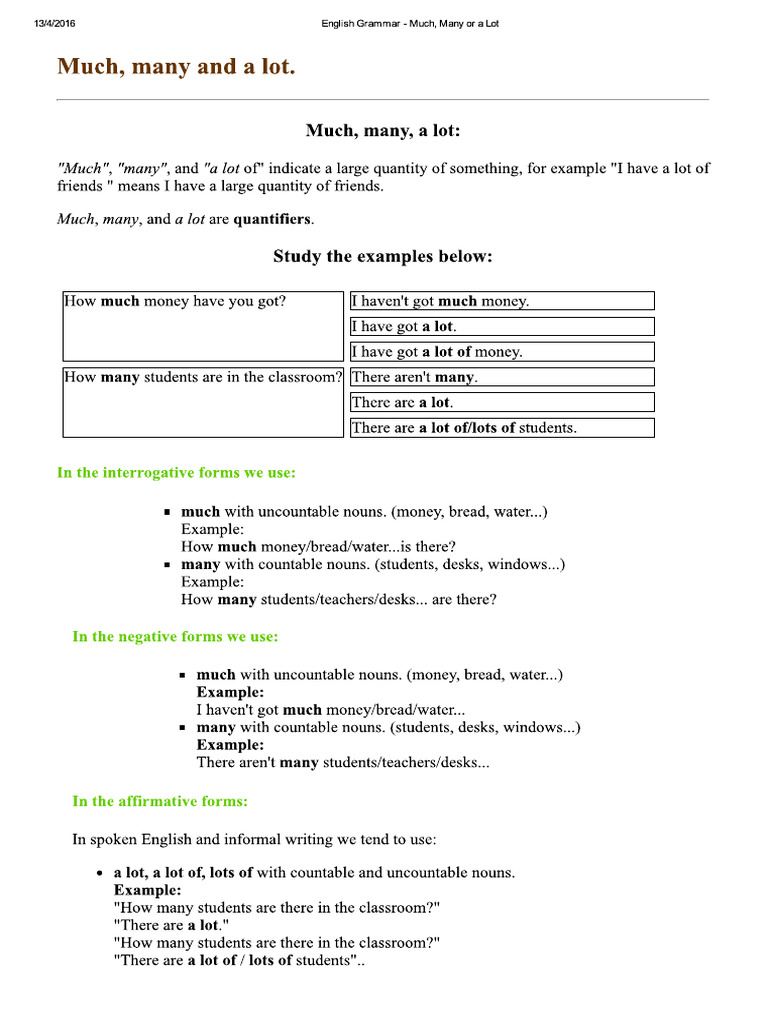 Much, Many or A Lot | PDF