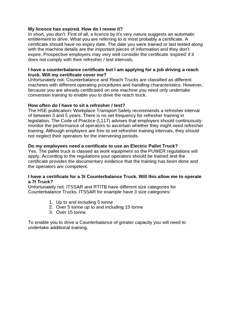 Fork Lifts and Policy L117 | PDF