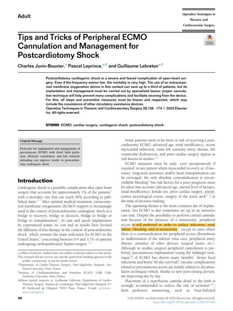 Tips and Tricks of Peripheral ECMO Cannulation and Management For ...