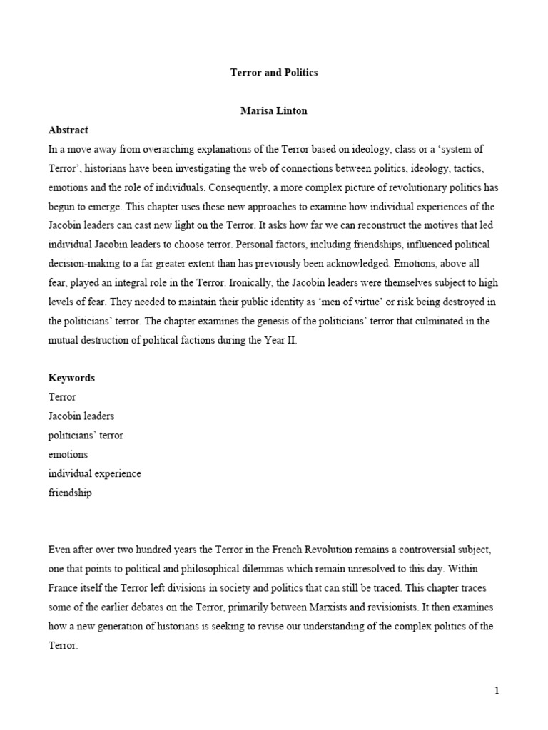 Terror and Politics in David Andress Ed | PDF | Reign Of Terror ...
