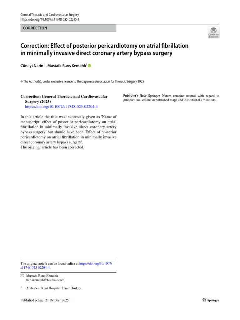 Correction: Effect of Posterior Pericardiotomy On Atrial Fibrillation ...
