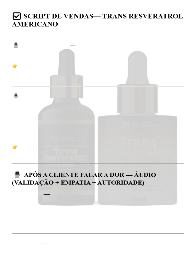 Script de Vendas Trans Resveratrol | PDF | Vitamina | Pele