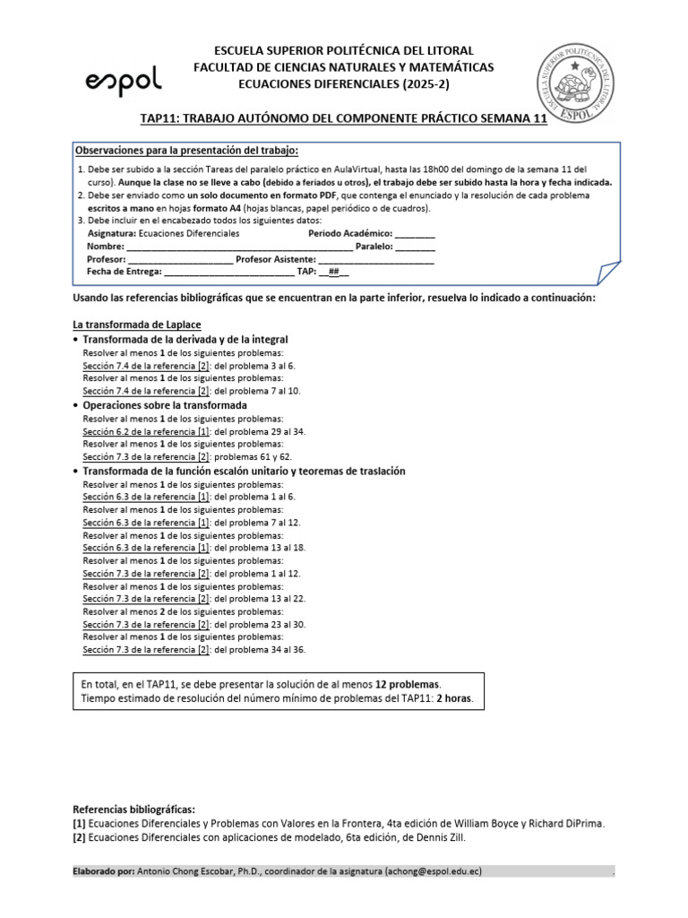 (TAP_Semana 11_ED)_(2025-2) | PDF | Ecuaciones | Transformada de Laplace