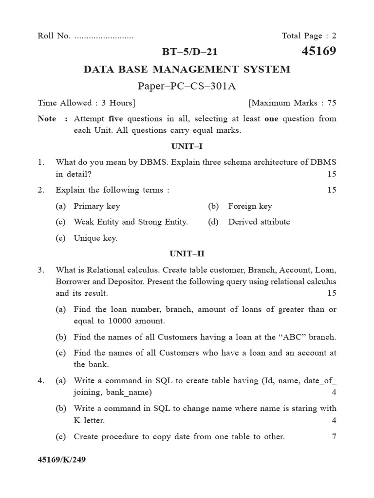 Database Management System Exam Guide | PDF | Databases | Computer Data