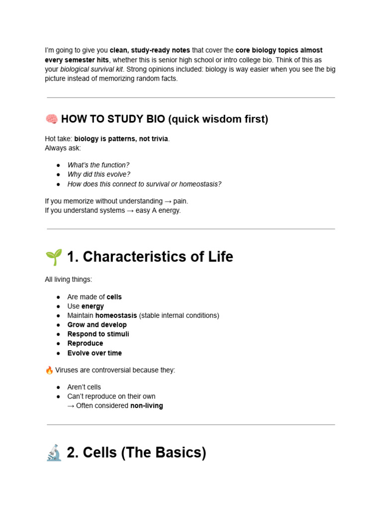 BIOLOGY Study Notes and Tips | PDF | Cell (Biology) | Rna