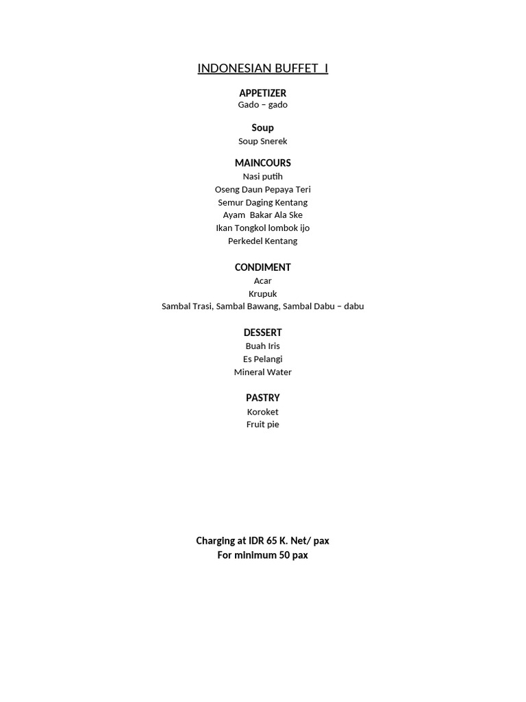 Indonesian Buffet Menu Options | PDF | Indonesian Cuisine | Foods