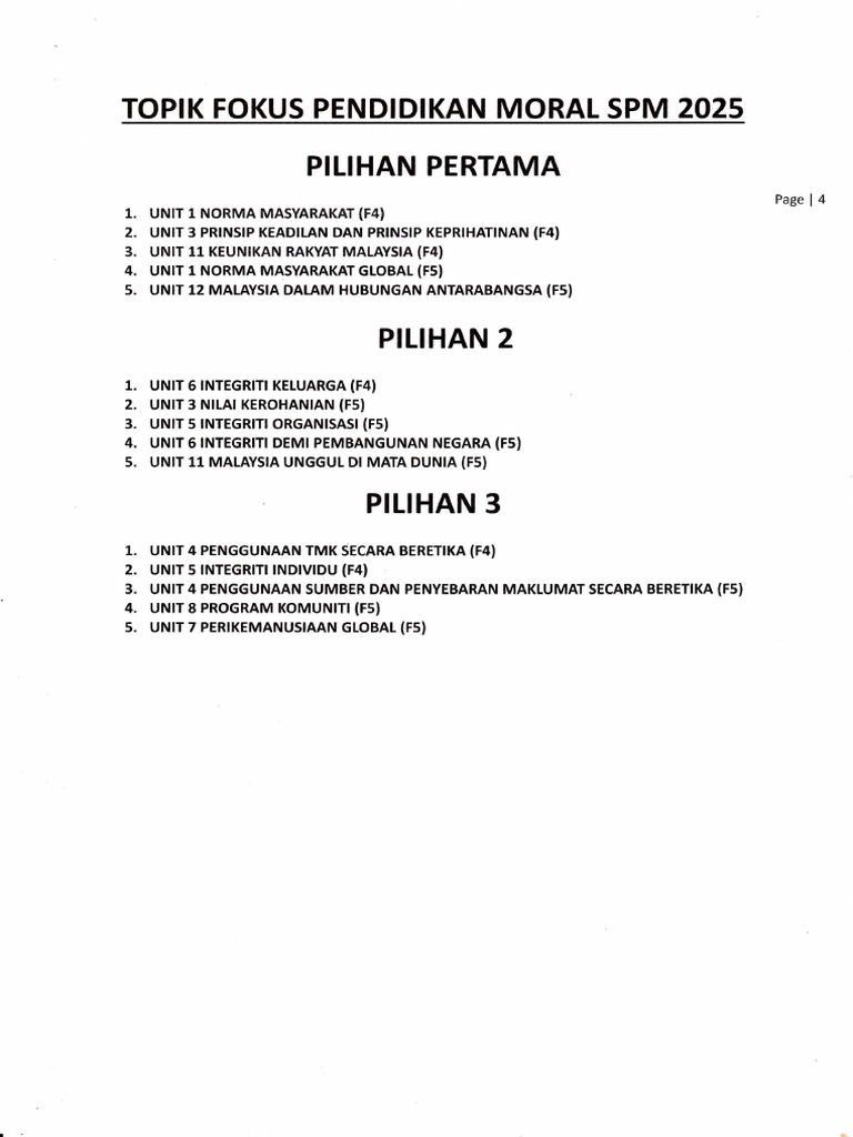 Topik Fokus Moral Spm 2025 | PDF
