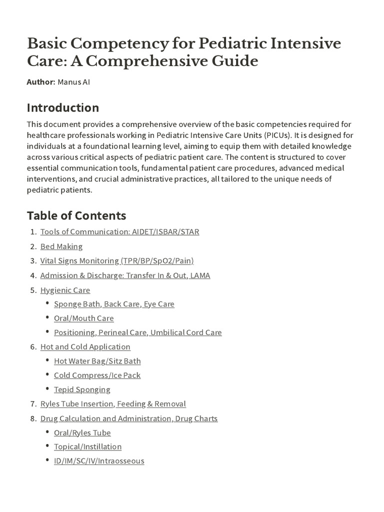 Basic Competency For Pediatric Intensive Care A C | PDF | Blood ...