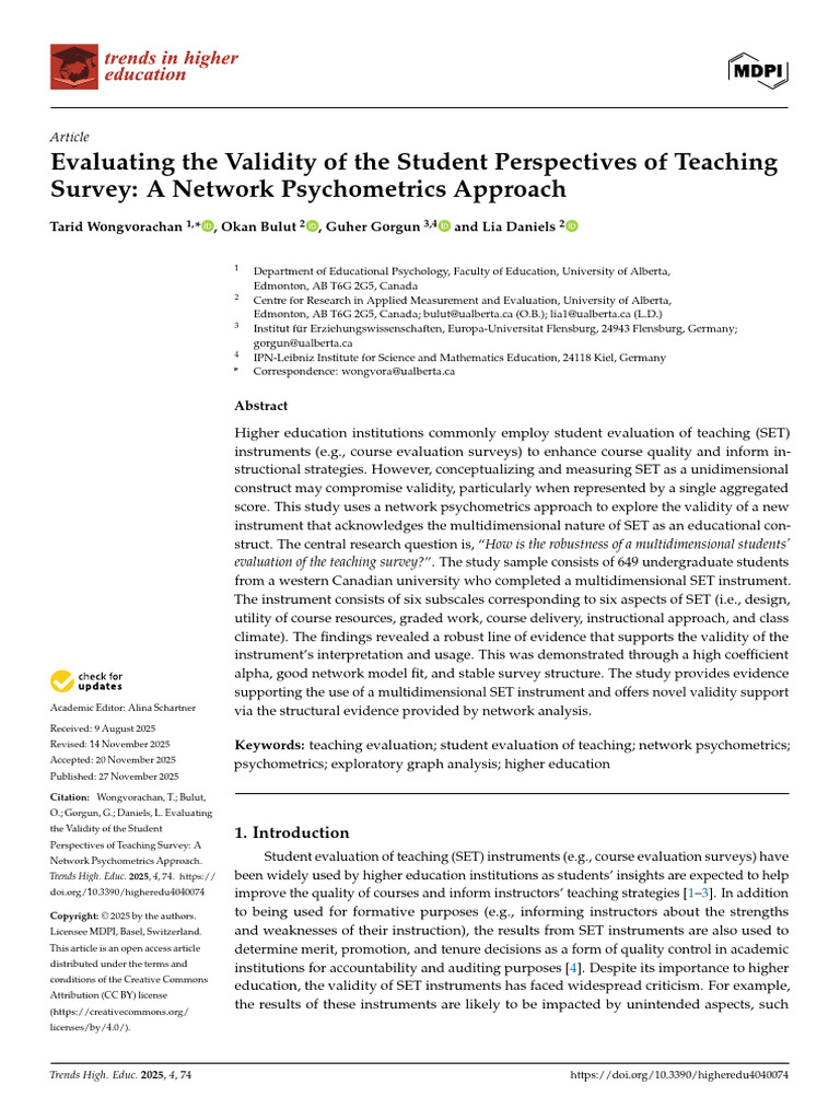 Evaluating the Validity of the Student Perspectives of Teaching | PDF | Factor Analysis ...