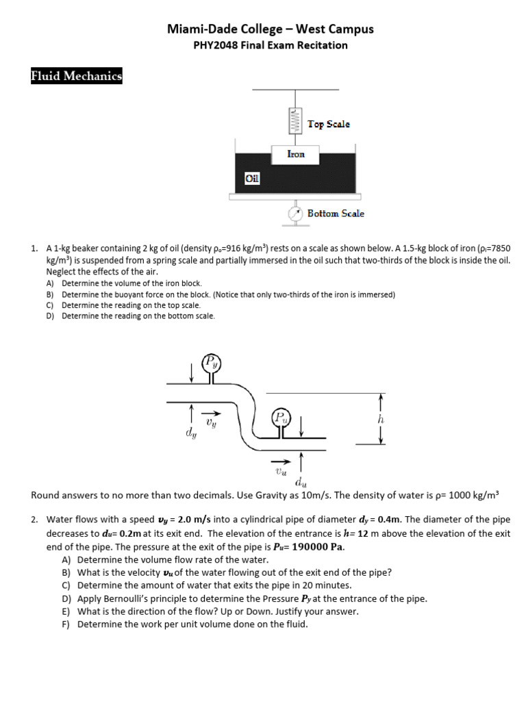 Final+Exam+Recitation+%28with+Fluid+Mechanics%29 | PDF | Oscillation ...