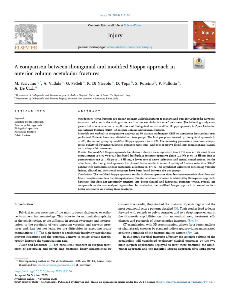Ilioinguinal vs Modified Stoppa in Acetabular Fractures | PDF ...