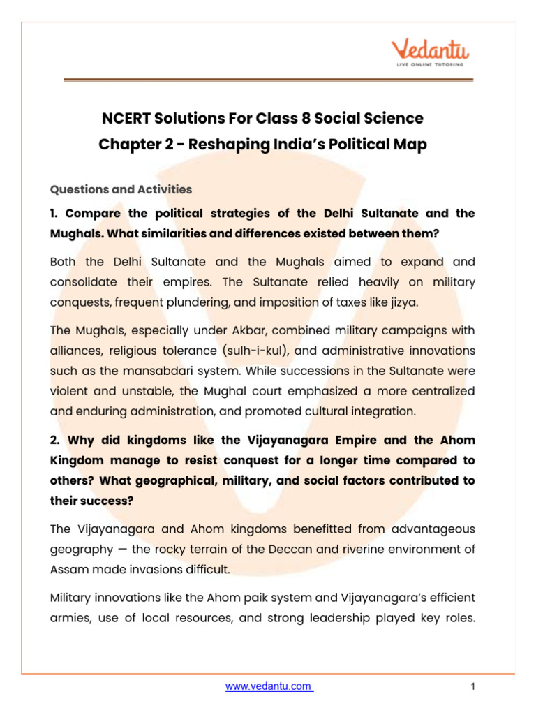 NCERT Solutions Class 8 Social Science Chapter 2 PDF - Reshaping India ...